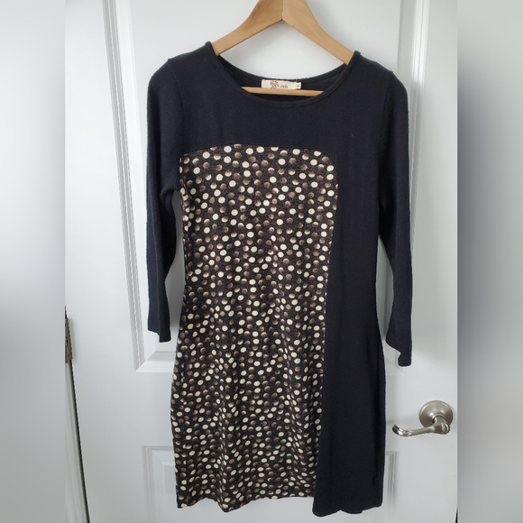 Aryeh | Dresses | Aryeh Black Sweater Dress With White Polka Dot Panel ...